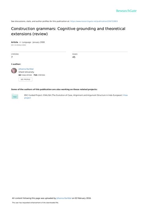 Pdf Review Of Construction Grammars Cognitive Grounding And Theoretical Extensions” Ed By
