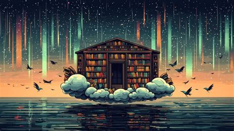 Floating Library Under A Starry Sky Premium Ai Generated Image