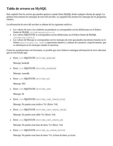Errores MySQL By Luis Gustavo Funes Ramos Issuu