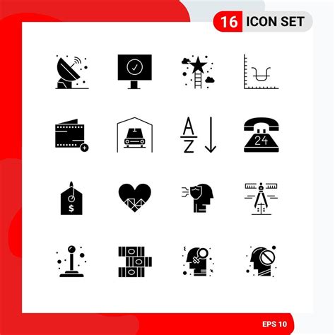 Set Of 16 Vector Solid Glyphs On Grid For Add Graph Climbing Finance Success Editable Vector