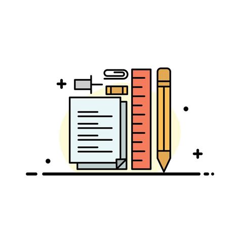 Stationary Pencil Pen Notepad Pin Business Flat Line Filled Icon Vector Banner Template 13558317