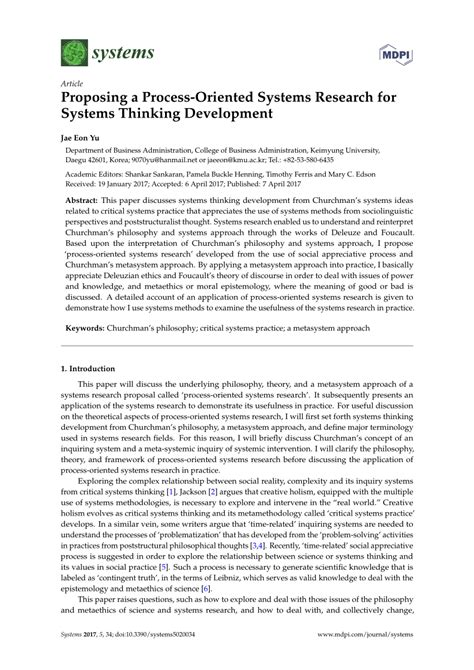 Pdf Proposing A Process Oriented Systems Research For Systems