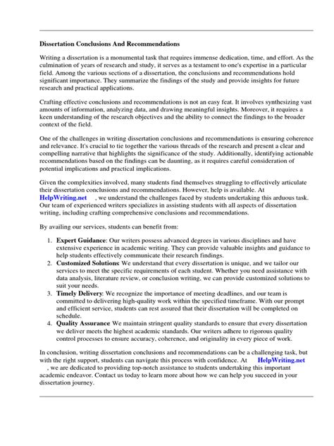 Dissertation Conclusions And Recommendations Pdf Thesis Essays