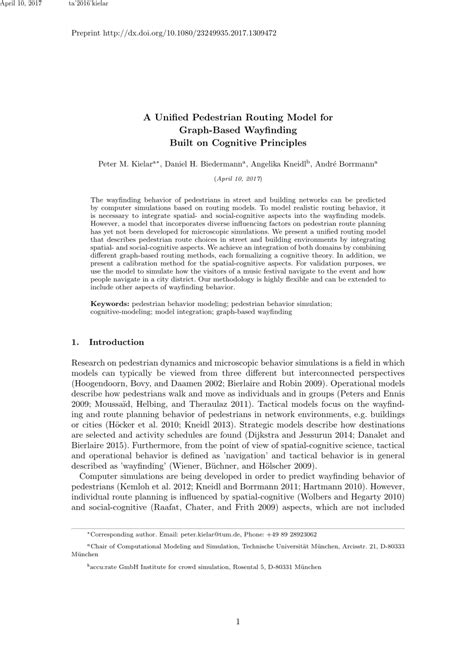 Pdf A Unified Pedestrian Routing Model For Graph Based Wayfinding