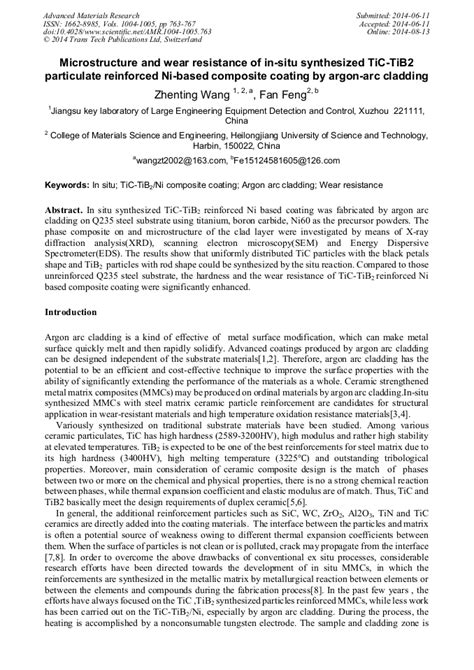 Microstructure And Wear Resistance Of In Situ Synthesized Tic Tib2 Particulate Reinforced Ni