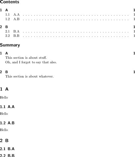 Abstract Make A Second Table Of Contents Incorporating A Short