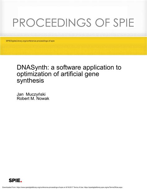 Pdf Dnasynth A Software Application To Optimization Of Artificial