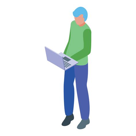 Programmer Standing Using Laptop Isometric Icon 48779420 Vector Art At Vecteezy