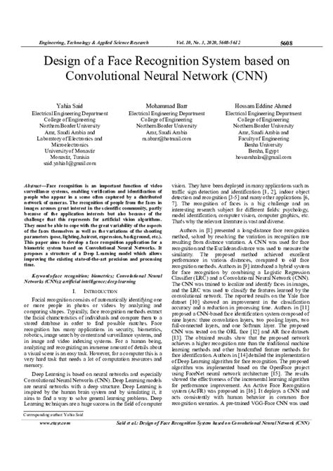 Pdf Design Of A Face Recognition System Based On Convolutional Neural
