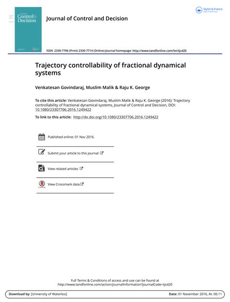 Pdf Trajectory Controllability Of Fractional Dynamical Systems