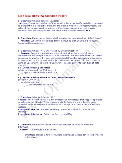 Java Interview Questions And Answers 1 Pdf Class Computer Programming Method Computer