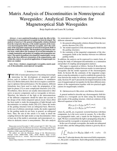 Pdf Matrix Analysis Of Discontinuities In Nonreciprocal Waveguides Analytical Description For