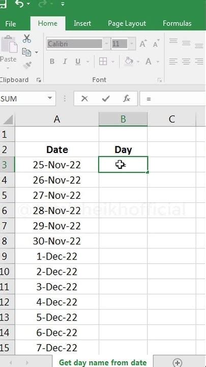 Get Day Name From Date In Excel How To Extract Day From Date Shorts