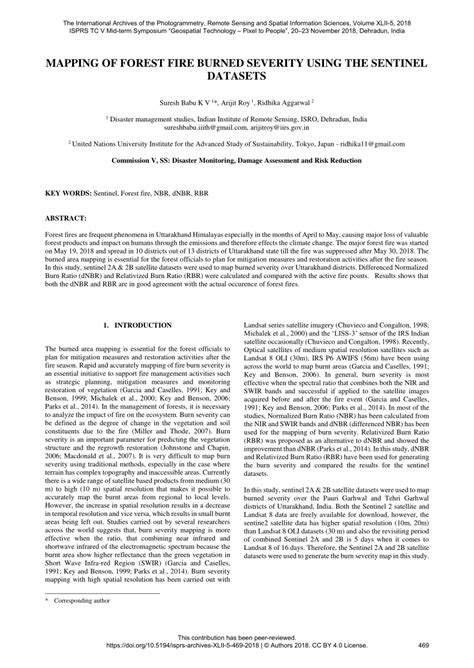 Pdf Mapping Of Forest Fire Burned Severity Using The Sentinel Datasets