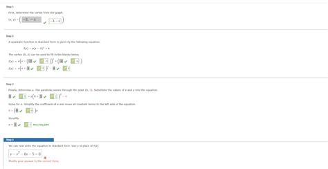 Solved Step 1First Determine The Vertex From The Graph Step Chegg Com