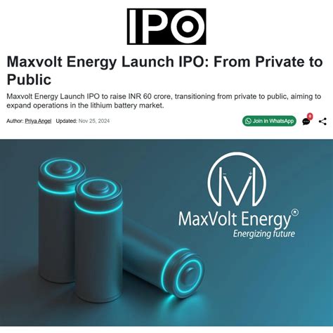 Maxvolt Energy Launches Ipo Aiming To Raise ₹60 Crore And Expand Lithium Battery Operations