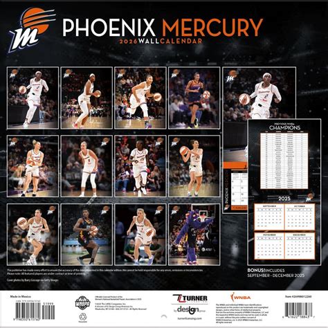 Wnba Phoenix Mercury 2026 Wall Calendar