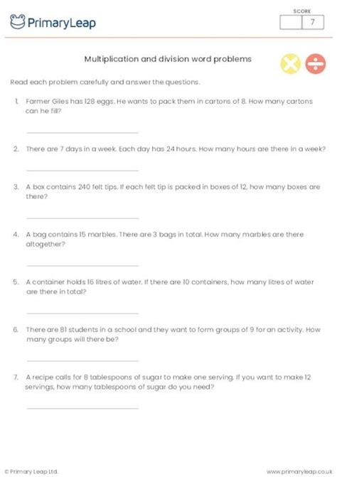 Multiplication And Division Word Problems Worksheets