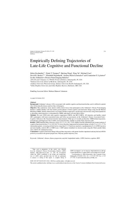 Pdf Empirically Defining Trajectories Of Late Life Cognitive And