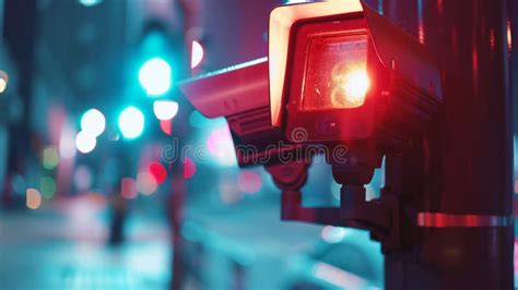 A Traffic Monitoring Camera Mounted On A Pole Overlooking Stock