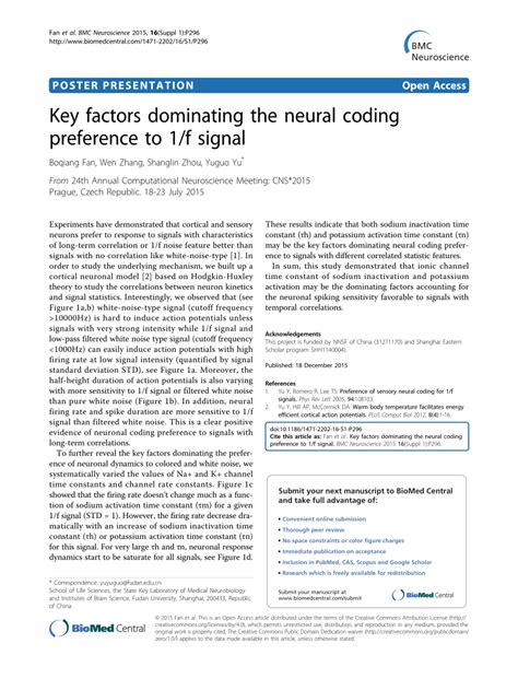 Pdf Key Factors Dominating The Neural Coding Preference To 1f Signal