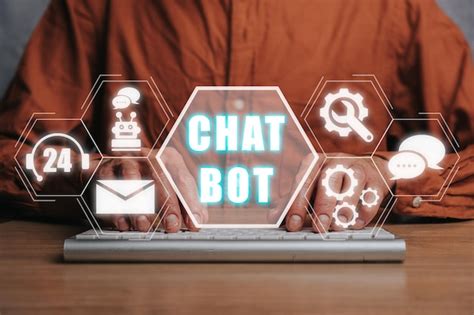 Premium Photo Chatbot Assistant Conversation Man Hand Typing On