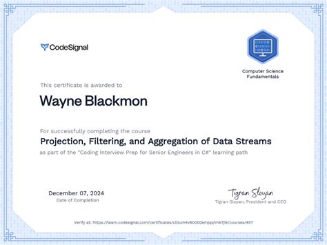 Course Certificate For Projection Filtering And Aggregation Of Data