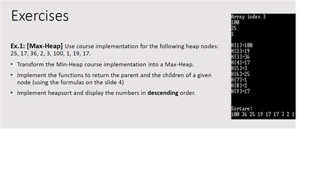 Solved Exercises Array Index 3 100 25 1 Ex1 Max Heap Use