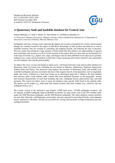 pdf a quaternary fault and landslide database for central asia