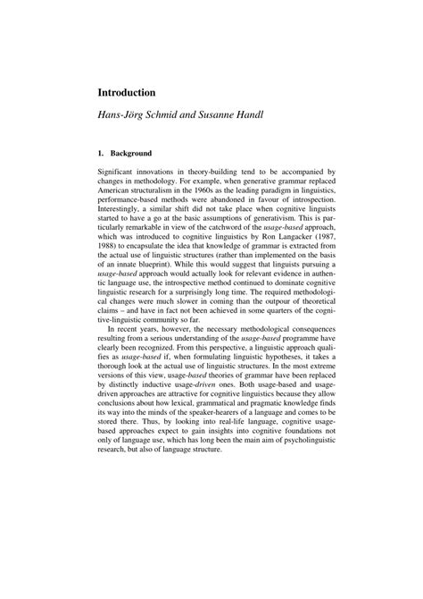 Pdf Introduction Cognitive Foundations Of Linguistic Usage Patterns