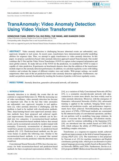 Pdf Transanomaly Video Anomaly Detection Using Video Vision Transformer