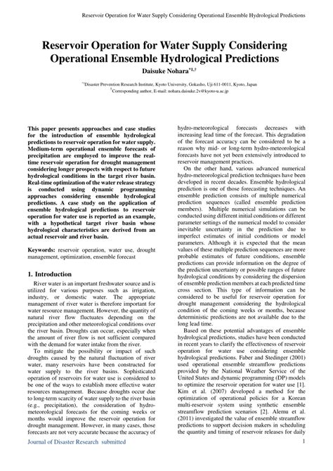Pdf Reservoir Operation For Water Supply Considering Operational Ensemble Hydrological Predictions