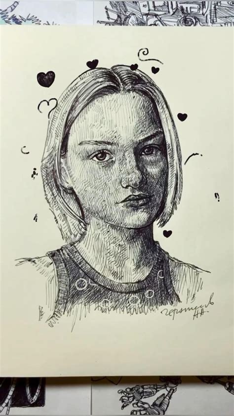 Lisa Drawing Ballpoint Pen Sketchbook Mode Drawings Sketches