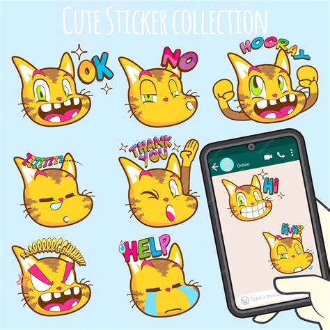 Premium Vector Cute Cat Emoji Sticker Collections