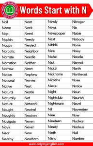 300 Words That Start With N Words Starting With N