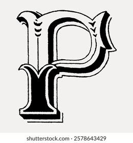 Vintage Letter P Black White Featuring Stock Vector Royalty Free