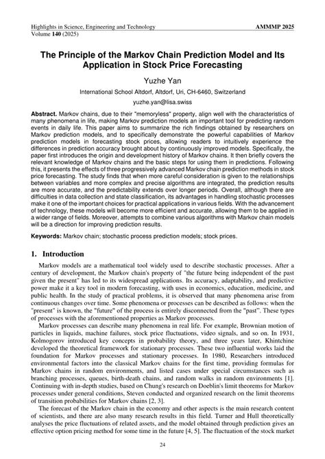 Pdf The Principle Of The Markov Chain Prediction Model And Its