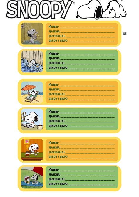10 Etiquetas Escolares De Snoopy Para Editar E Imprimir Gratis En 2025