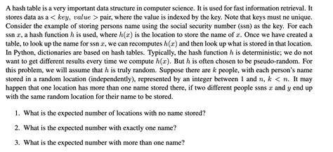 Solved A Hash Table Is A Very Important Data Structure In Chegg Com