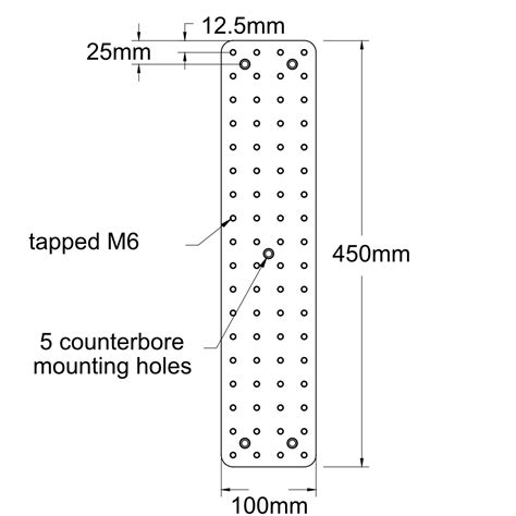 100mm X 450mm X 13mm Solid Aluminum Optical Breadboard