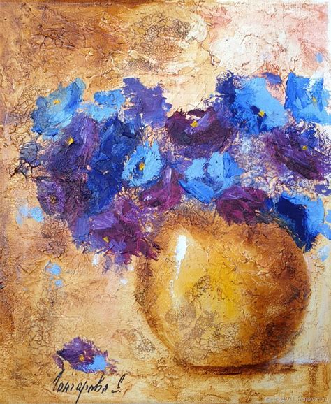 Картина "Синие цветочки" – купить онлайн на Ярмарке Мастеров – QRI66RU ...