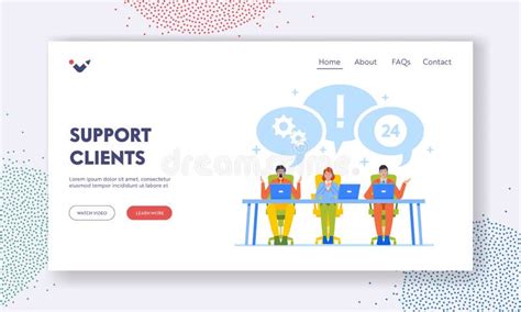 support clients landing page template call center hotline operator and customer communication