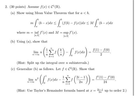 solved 2 30 points assume f x ∈c1 r a show using mean