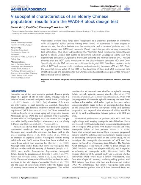 Pdf Visuospatial Characteristics Of An Elderly Chinese Population Results From The Wais R