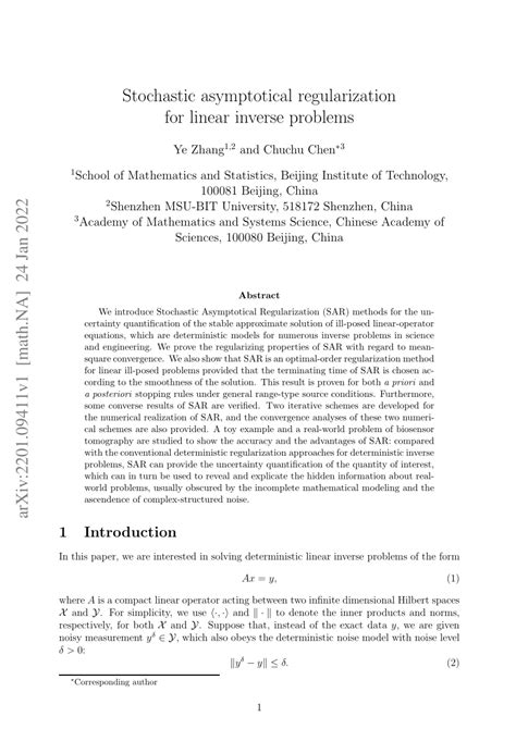 Pdf Stochastic Asymptotical Regularization For Linear Inverse Problems