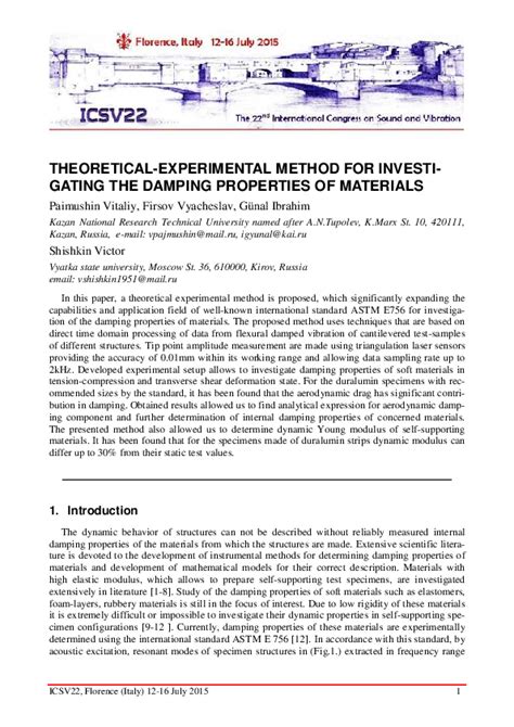 Pdf Theoretical Experimental Method For Investigating The Damping Properties Of Materials