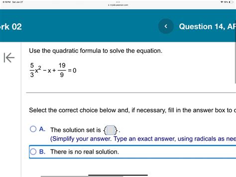 solved 8 19 ﻿pm sat jan 27question 14 ﻿afuse the quadratic