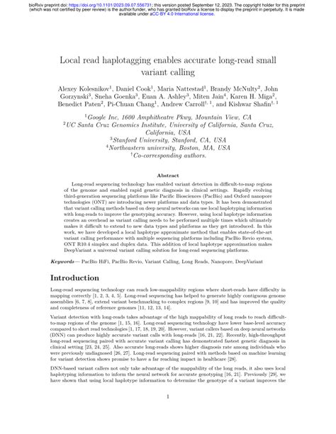 Pdf Local Read Haplotagging Enables Accurate Long Read Small Variant Calling