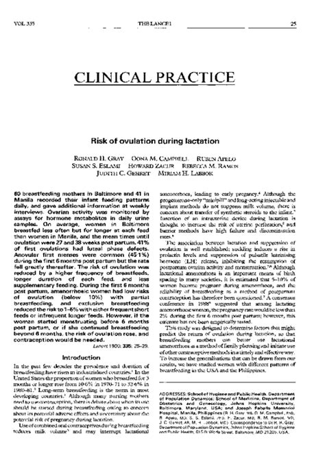 Pdf Risk Of Ovulation During Lactation