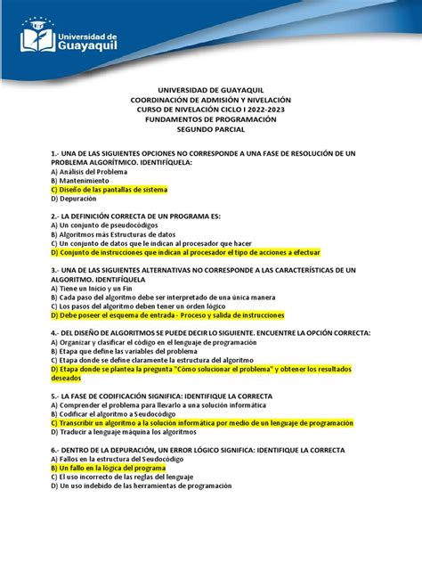 Cuestionario Programación 2do Parcial Pdf Algoritmos Lenguaje De Programación